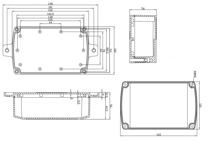 Weatherproof 160x100x56mm Plastic Electrical Junction Box