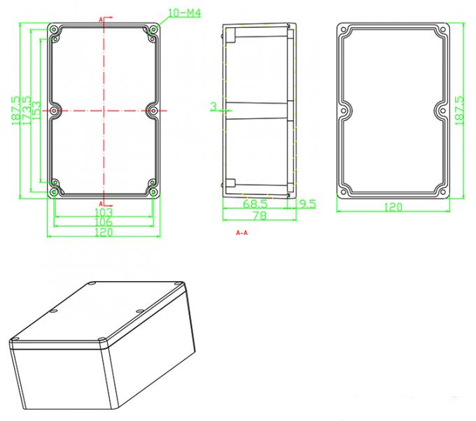 188x120x78mm Outdoor Cable Waterproof Metal Junction Box