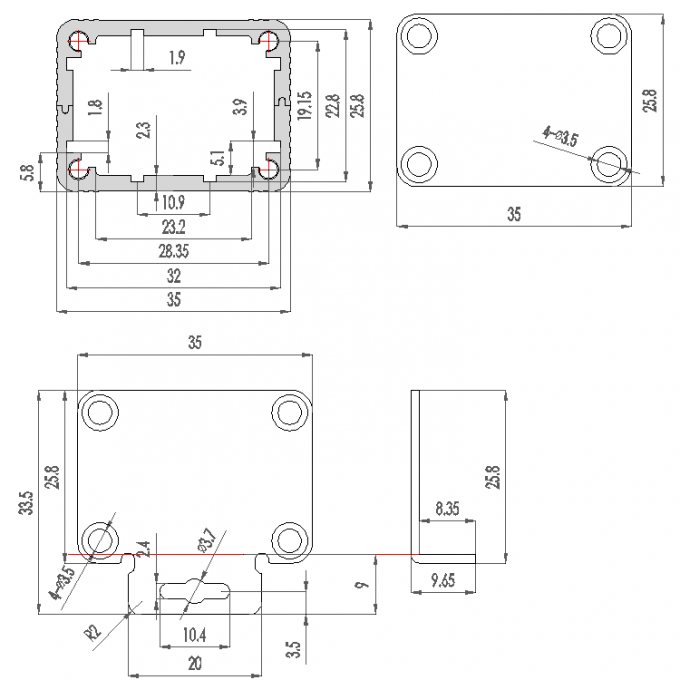 35*26*80mm Divided Body Small Extruded Aluminum Enclosure